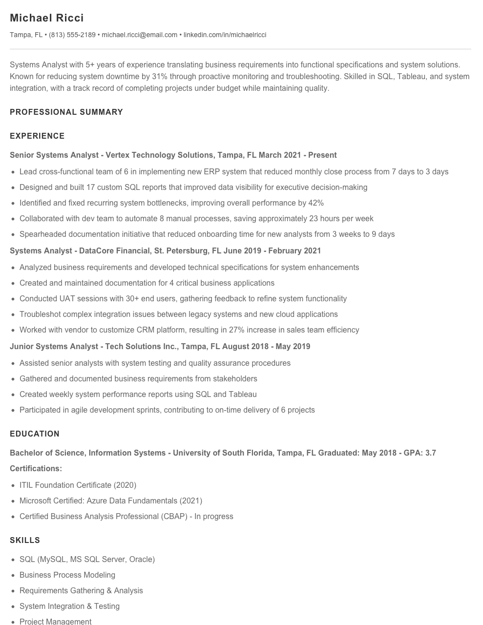 Systems Analyst Resume Examples & Templates 2025 - Resume.AI