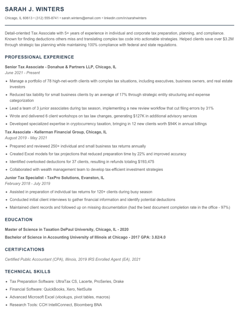 Tax Associate Resume Examples & Templates 2025 - Resume.AI