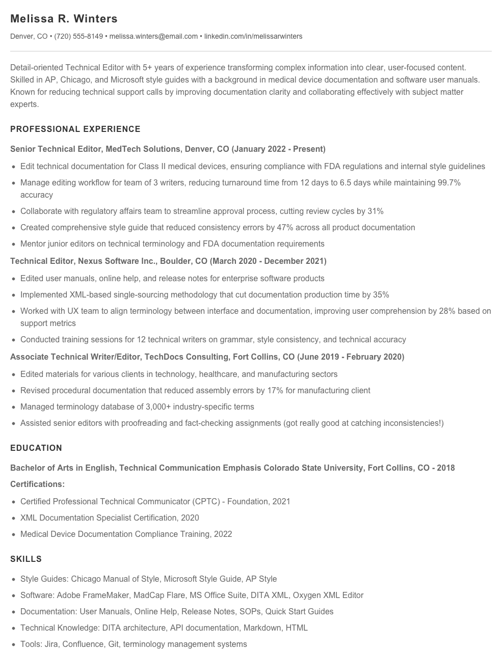 Technical Editor Resume Examples & Templates 2025 - Resume.AI