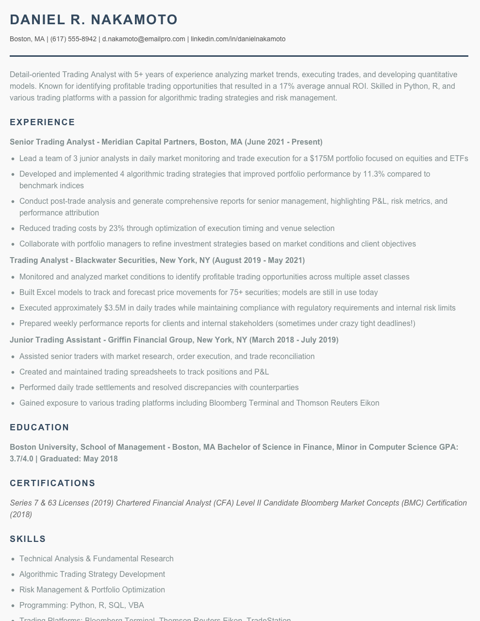 Trading Analyst Resume Examples & Templates 2025 - Resume.AI