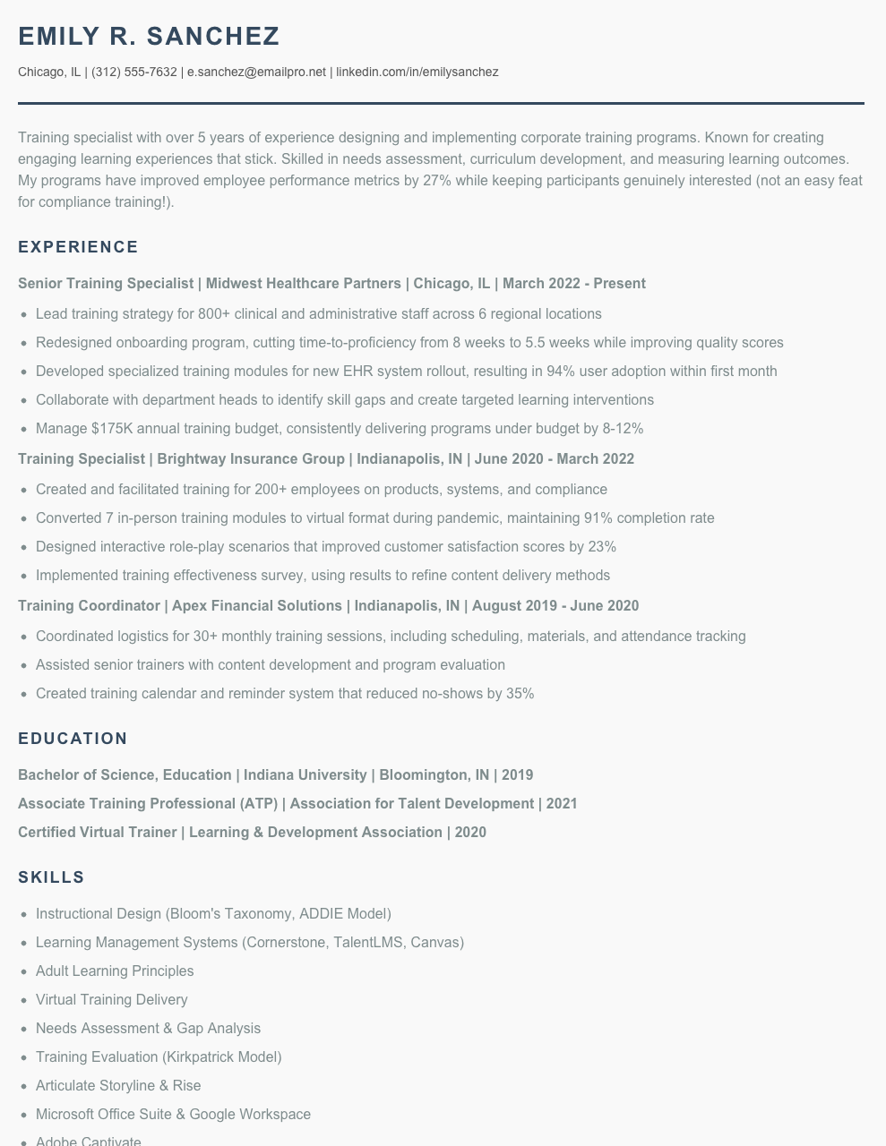 Training Specialist Resume Examples & Templates 2025 - Resume.AI
