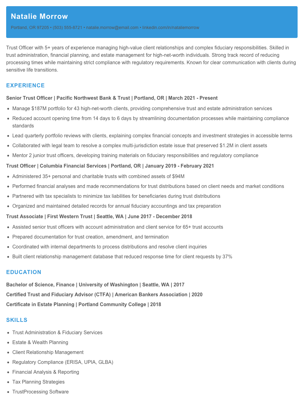 Trust Officer Resume Examples & Templates 2025 - Resume.AI