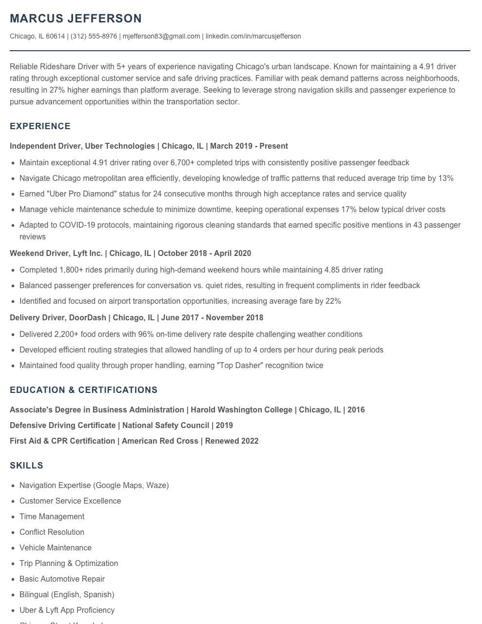 Uber Driver Resume Examples & Templates 2025 - Resume.AI