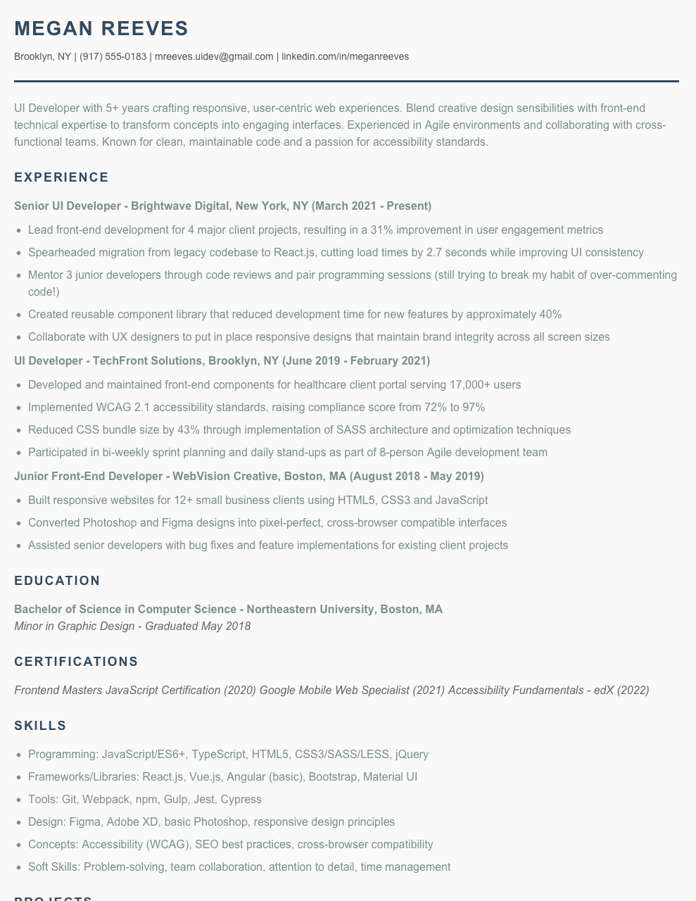 UI Developer Resume Examples & Templates 2025 - Resume.AI