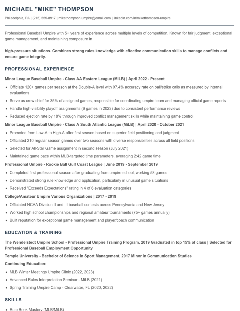 Umpire Resume Examples & Templates 2025 - Resume.AI
