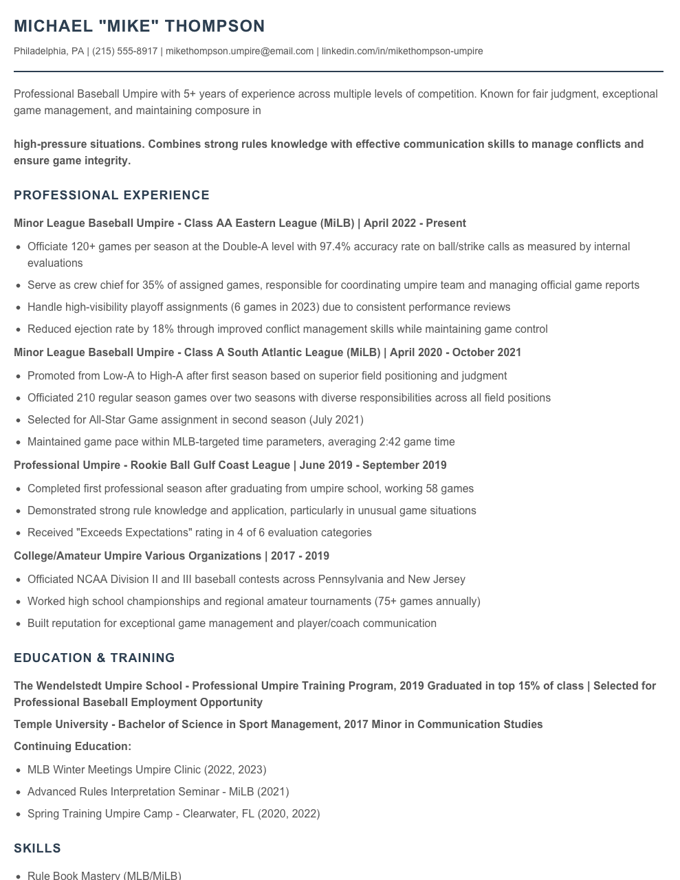 Umpire Resume Examples & Templates 2025 - Resume.AI