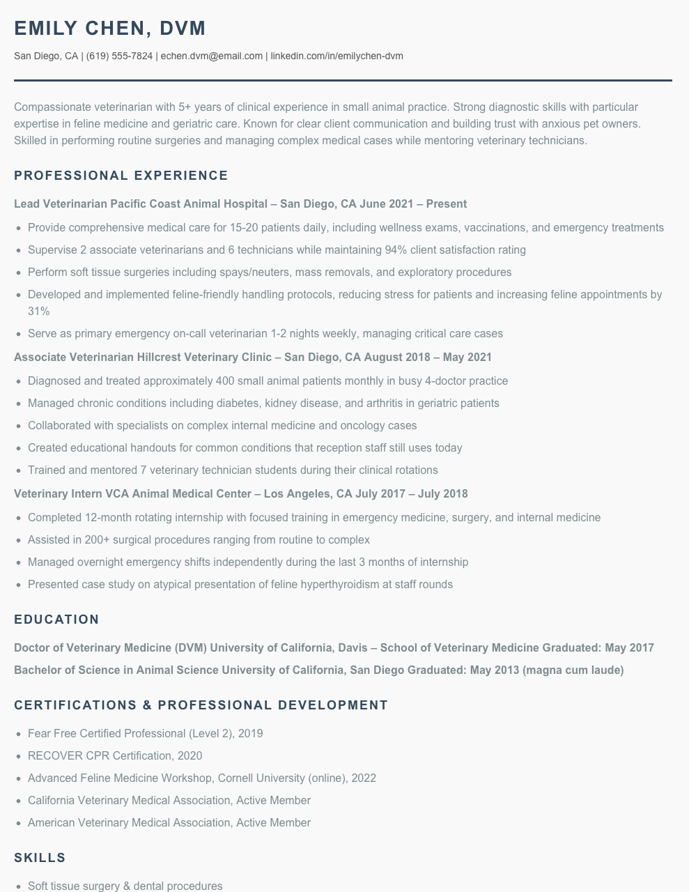 Veterinarian Resume Examples & Templates 2025 - Resume.AI