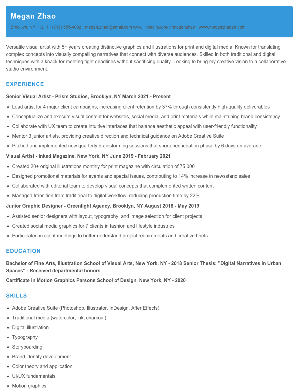 Visual Artist Resume Examples & Templates 2025 - Resume.AI