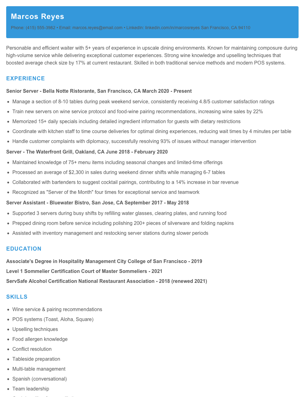 Waiter Resume Examples & Templates 2025 - Resume.AI