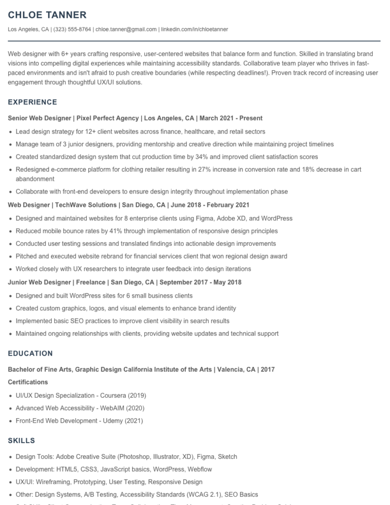 Web Designer Resume Examples & Templates 2025 - Resume.AI