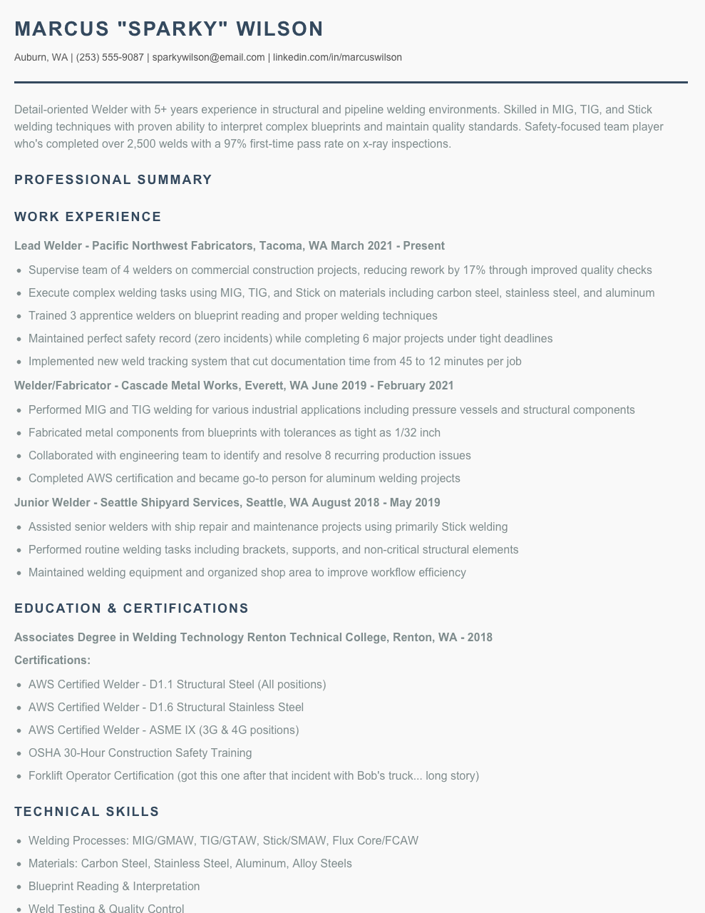 Welder Resume Examples & Templates 2025 - Resume.AI