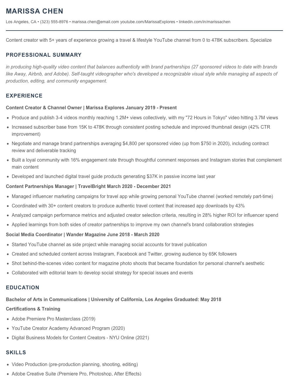 YouTuber Resume Examples & Templates 2025 - Resume.AI